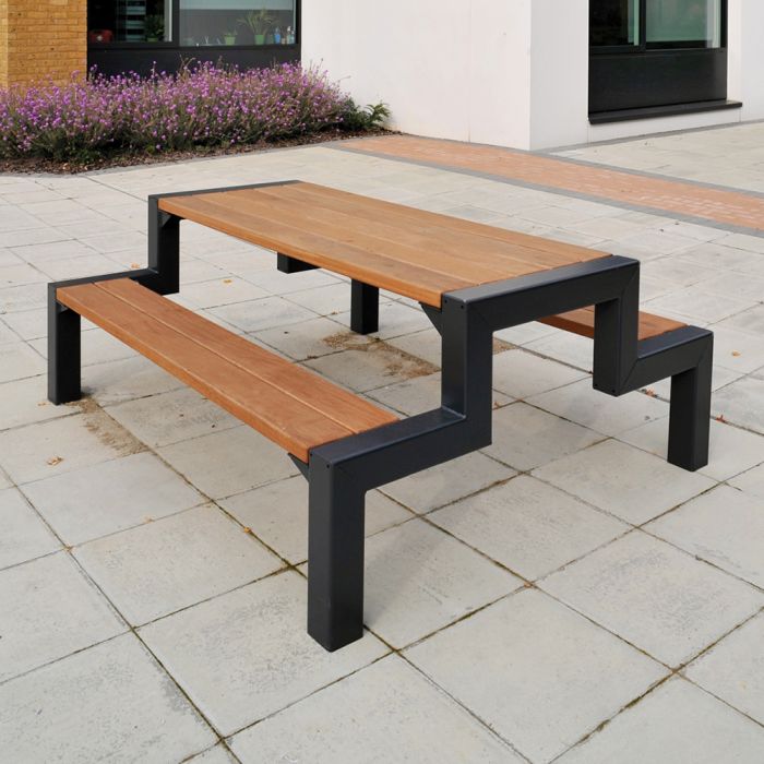 Brompton Timber Slatted Picnic Bench | Contemporary Outdoor Seating